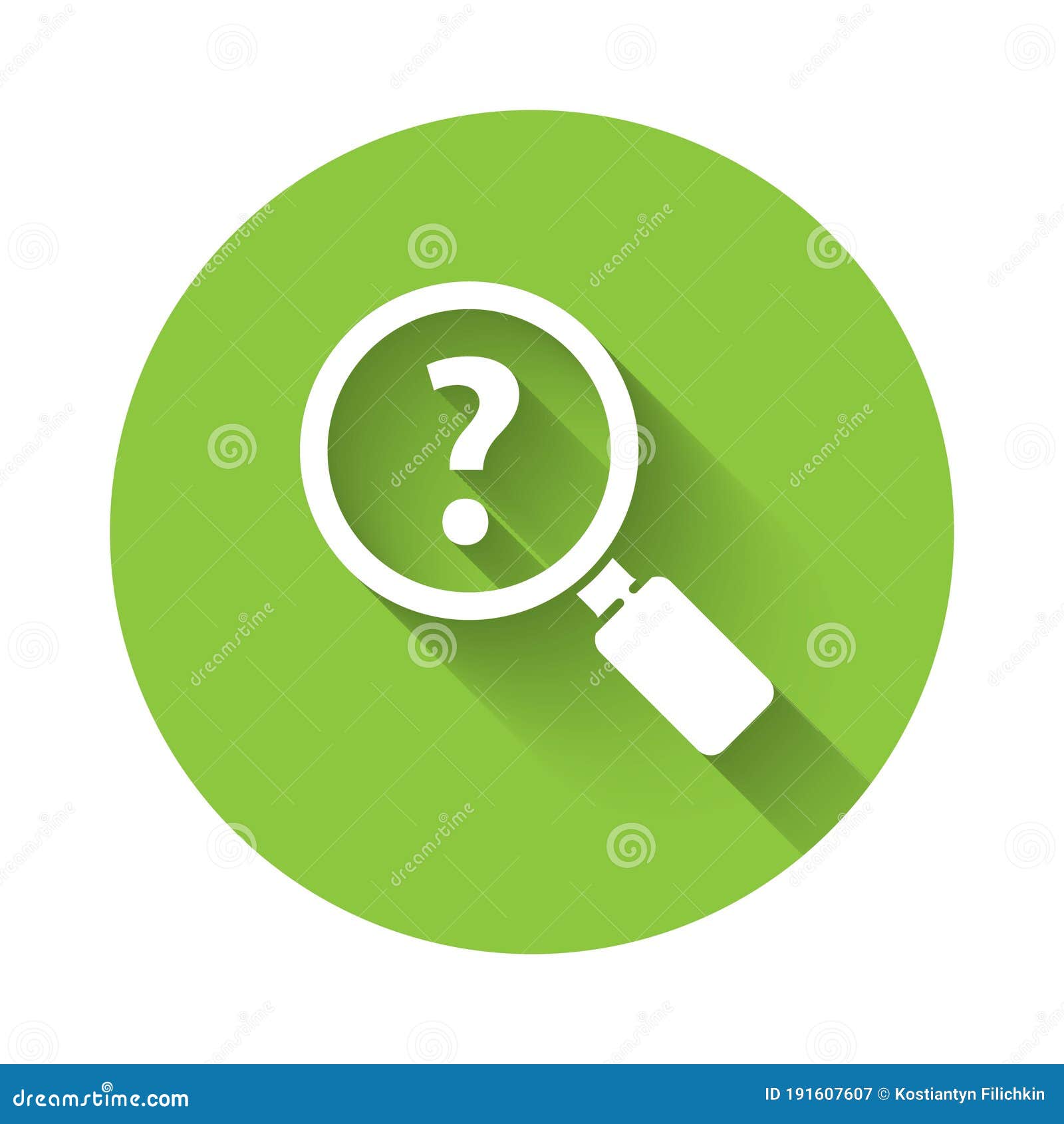 White Unknown Search Icon Isolated with Long Shadow. Magnifying Glass ...