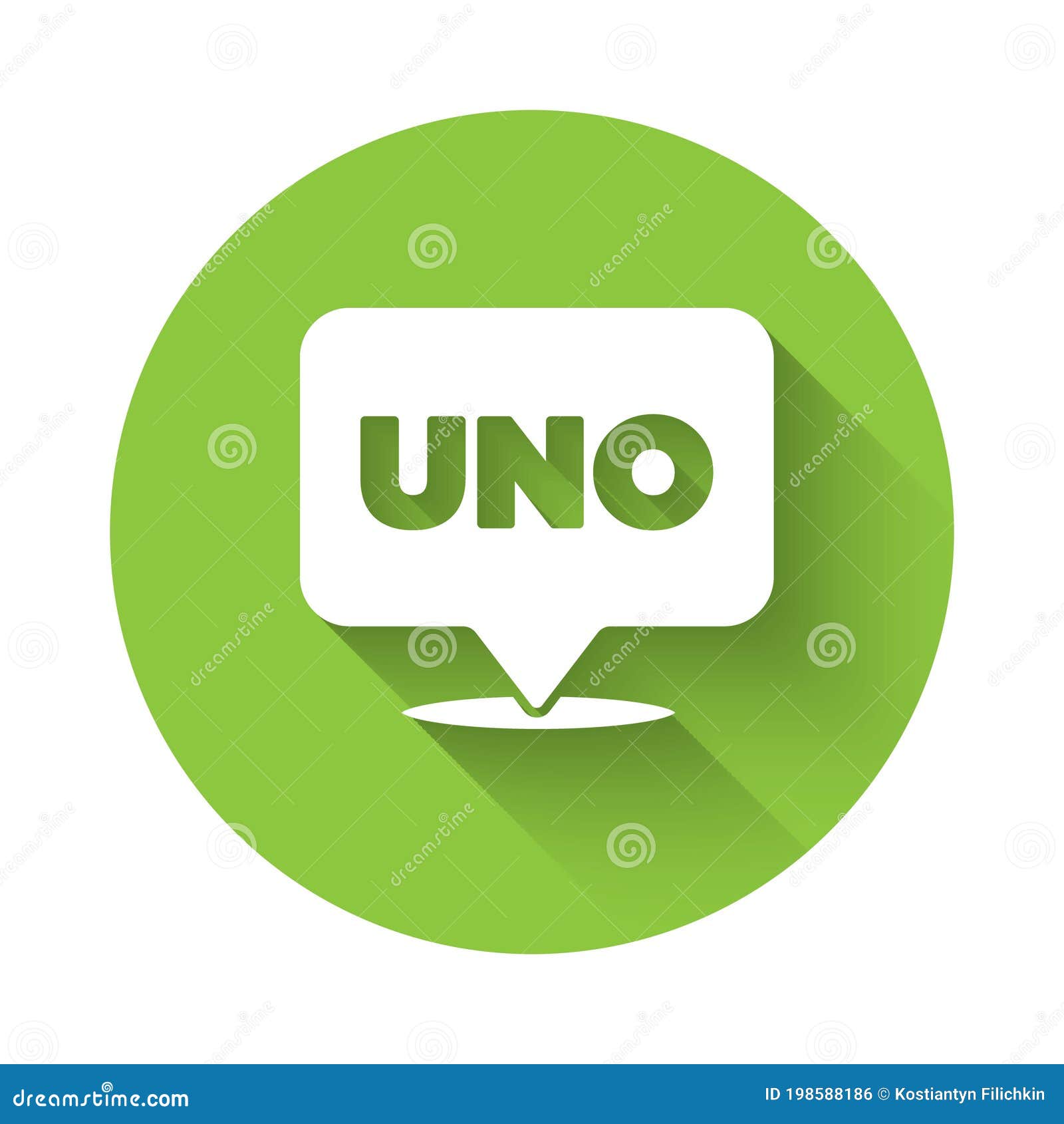 White Uno Card Game Icon Isolated with Long Shadow. Green Circle Button ...