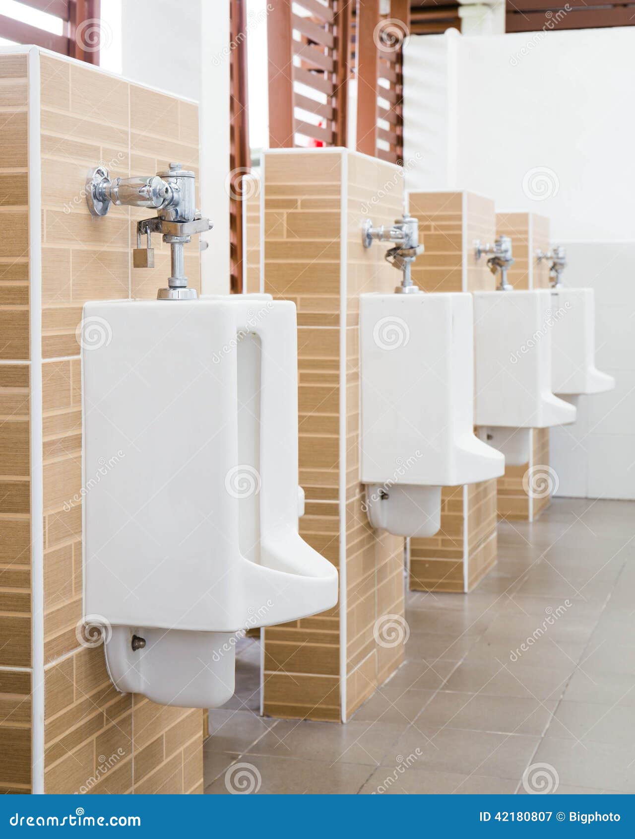 White Urinals with Ceramic Tile on Wall. Stock Image - Image of public ...
