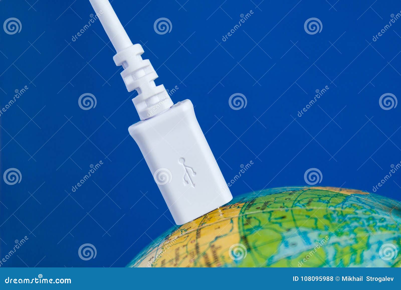 USB Cable is Connected To the Globe. Concept Stock Photo - Image of ...