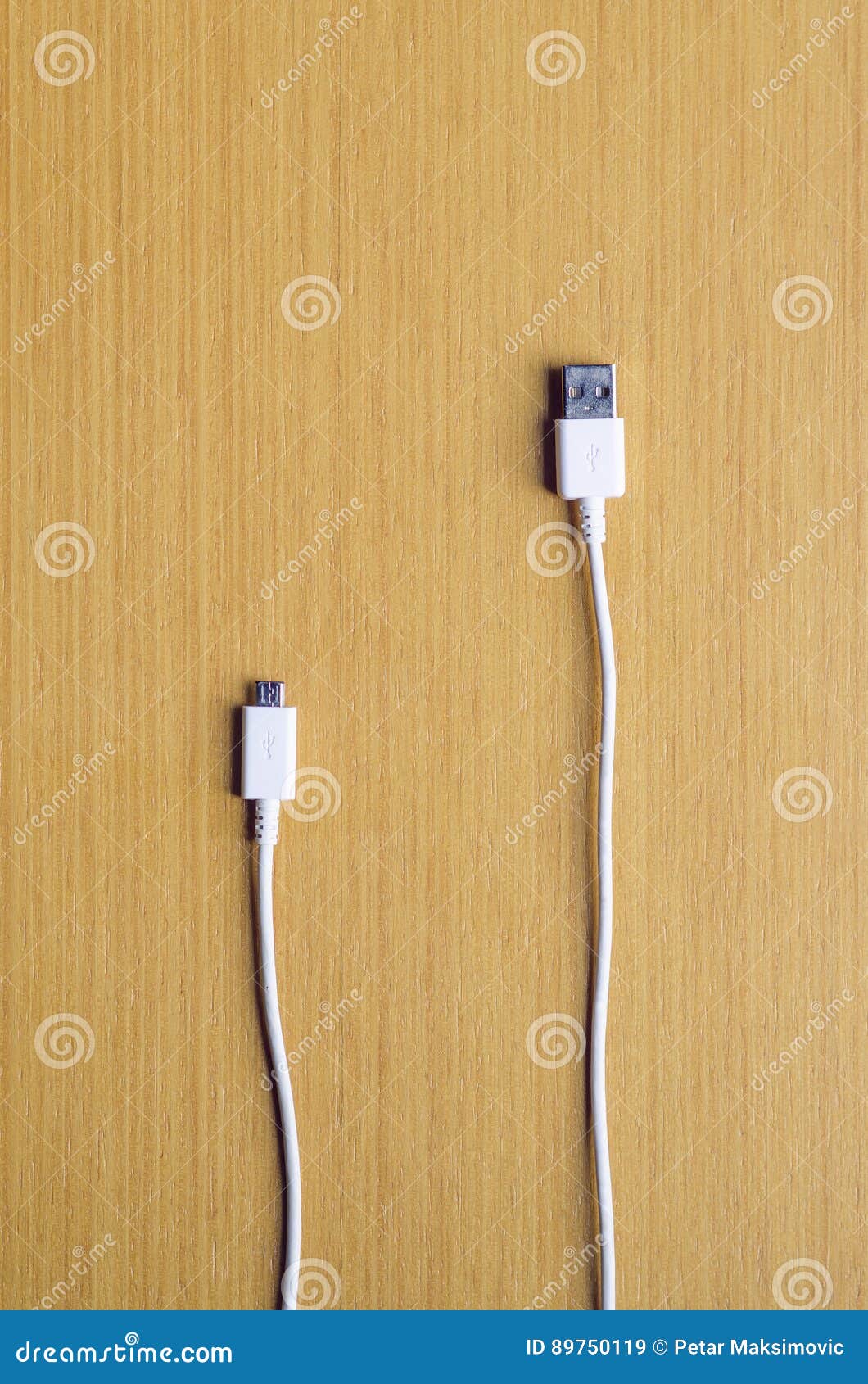 White USB Cable on the Wooden Background Vertical Stock Image - Image ...