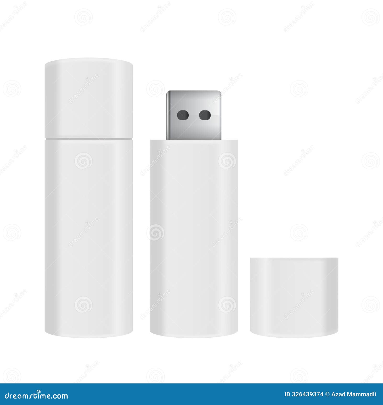 White USB Flash Drive with Cap Removed, Three Parts Shown. Vector Stock ...