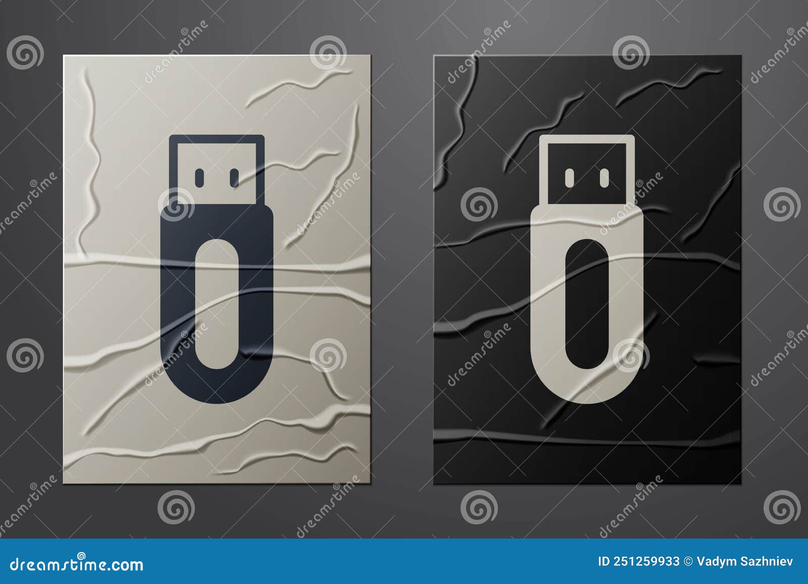 White USB Flash Drive Icon Isolated on Crumpled Paper Background. Paper ...