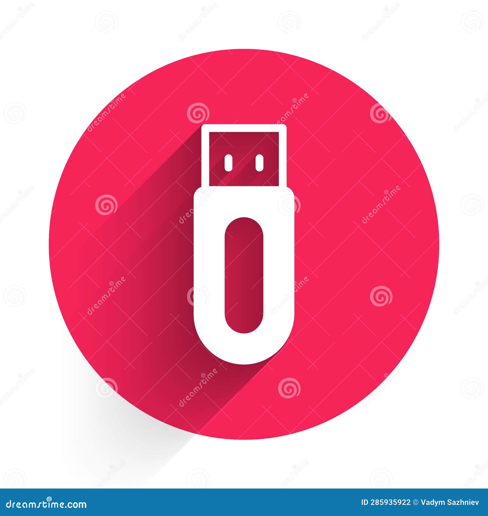White USB Flash Drive Icon Isolated with Long Shadow Background. Red ...
