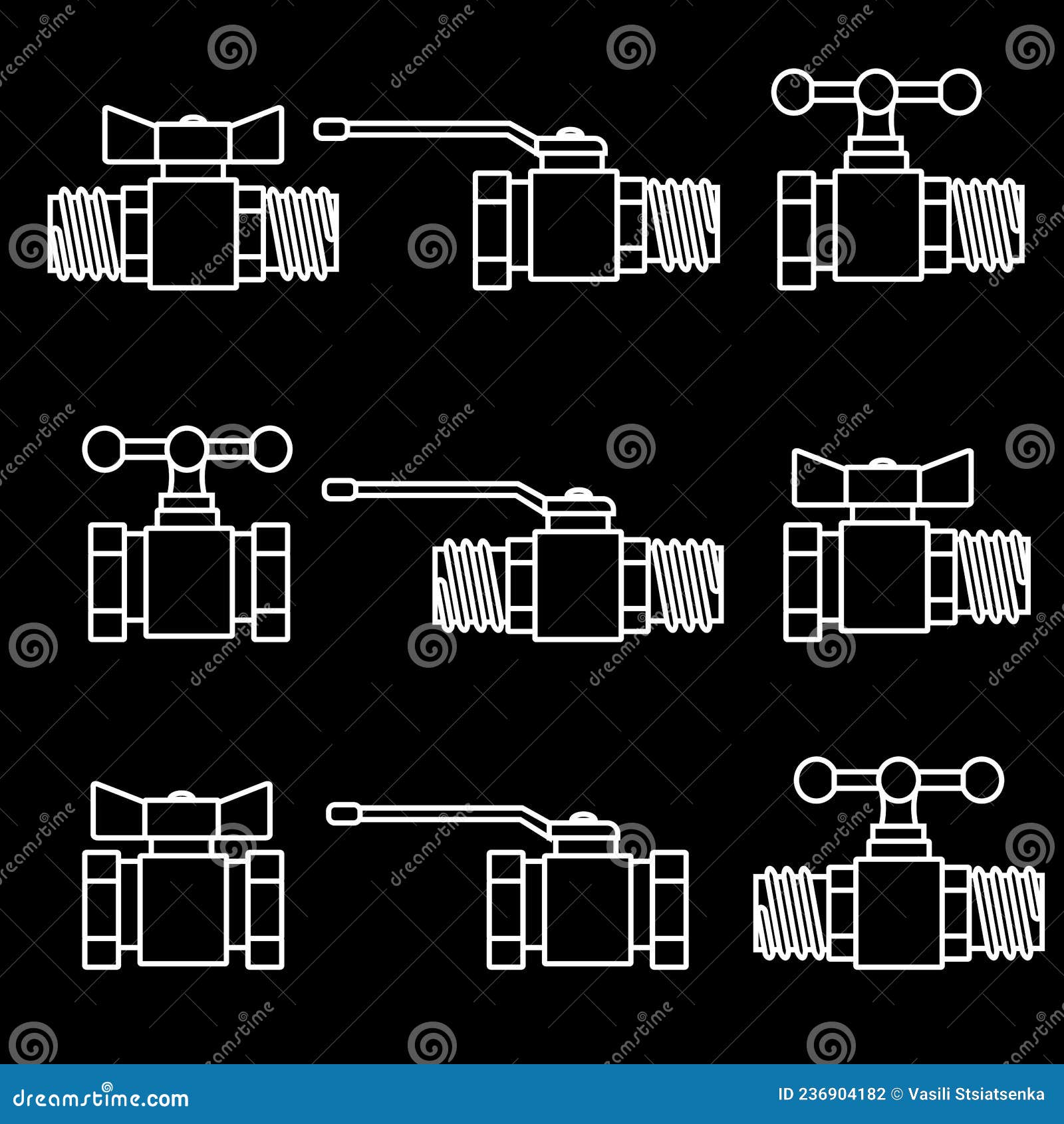 All Kinds of Valves with Different Threads and Handles Stock Vector ...