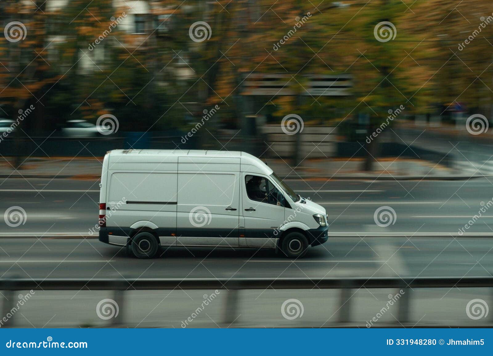 White Van Driving on Road stock illustration. Illustration of street ...