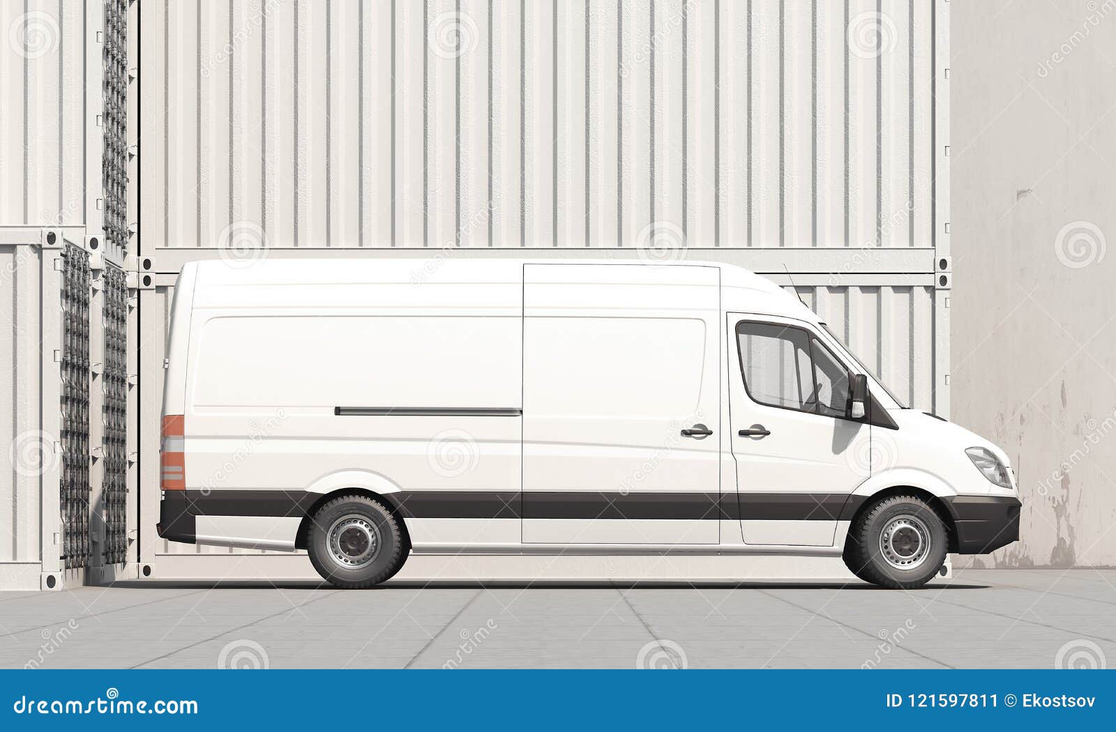 White Van With White Cargo Containers, 3d Rendering Stock Image - Image ...