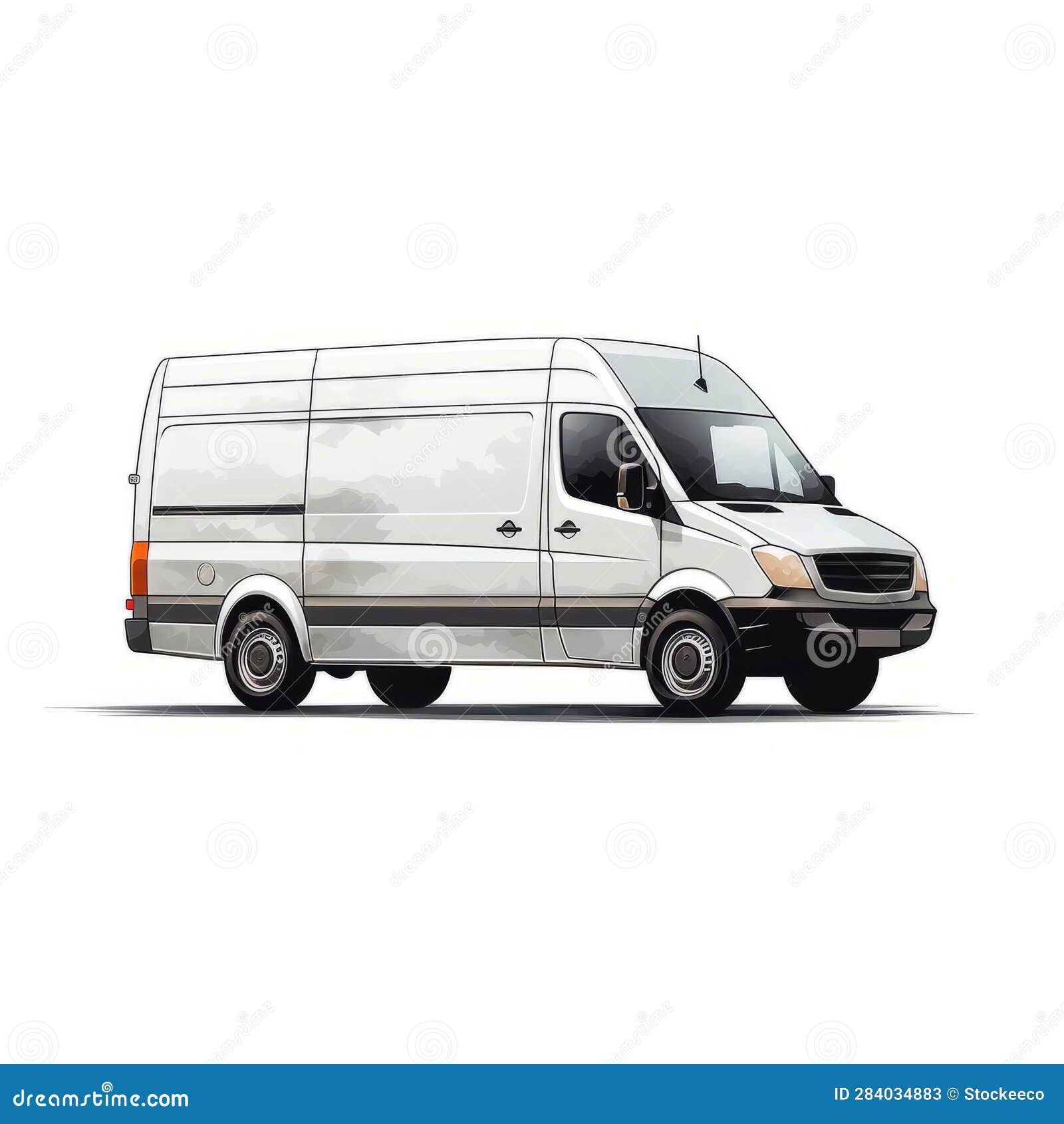 Minimalist Ink Painting of White Mercedes Sprinter Van on White ...