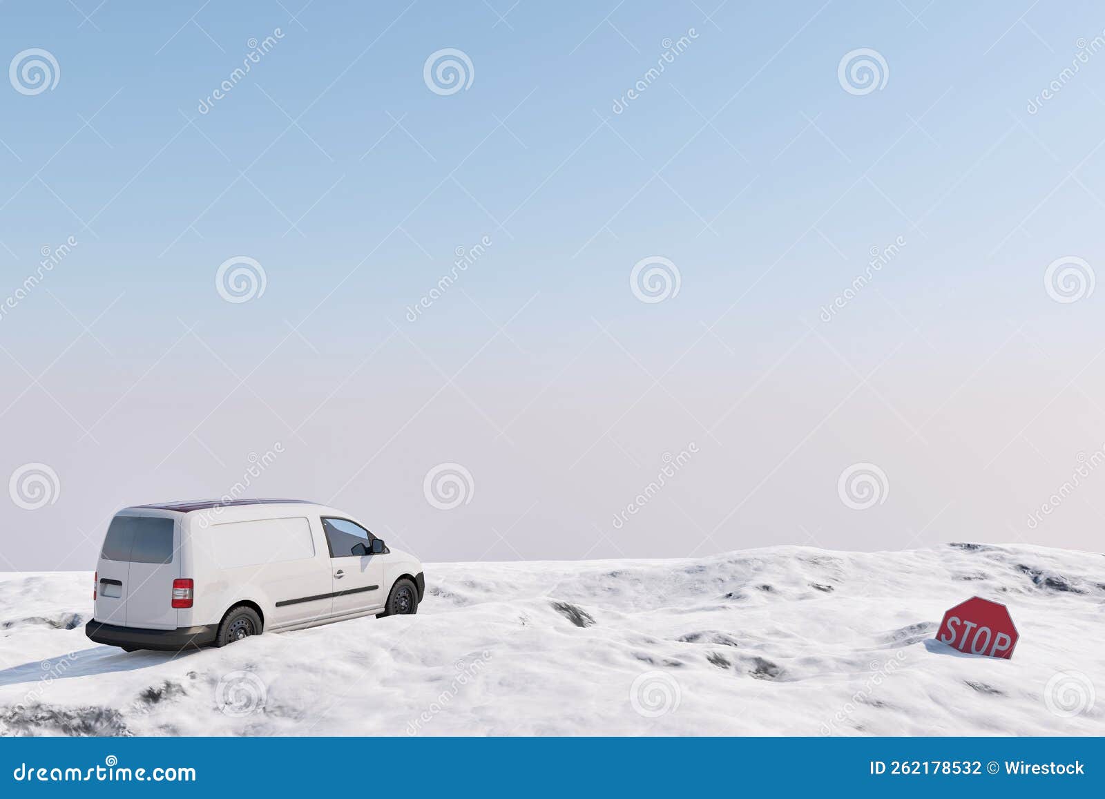 White Van in a Snowy Landscape with a Stop Sign Stock Photo - Image of ...