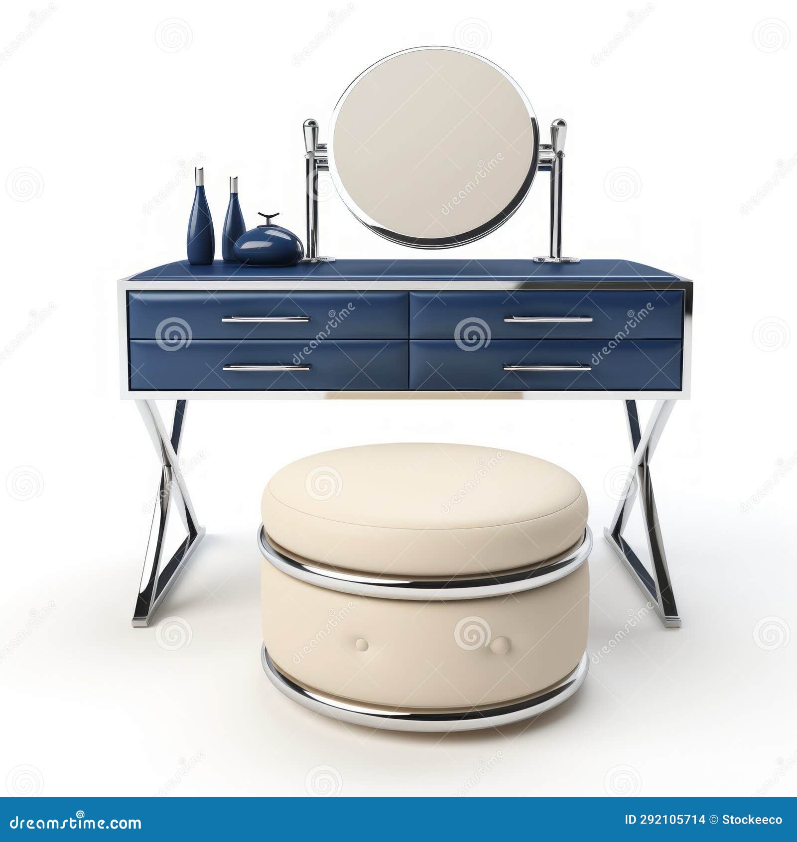 Navy and Beige Dressing Table with Mirror - 3d Rendering Stock ...