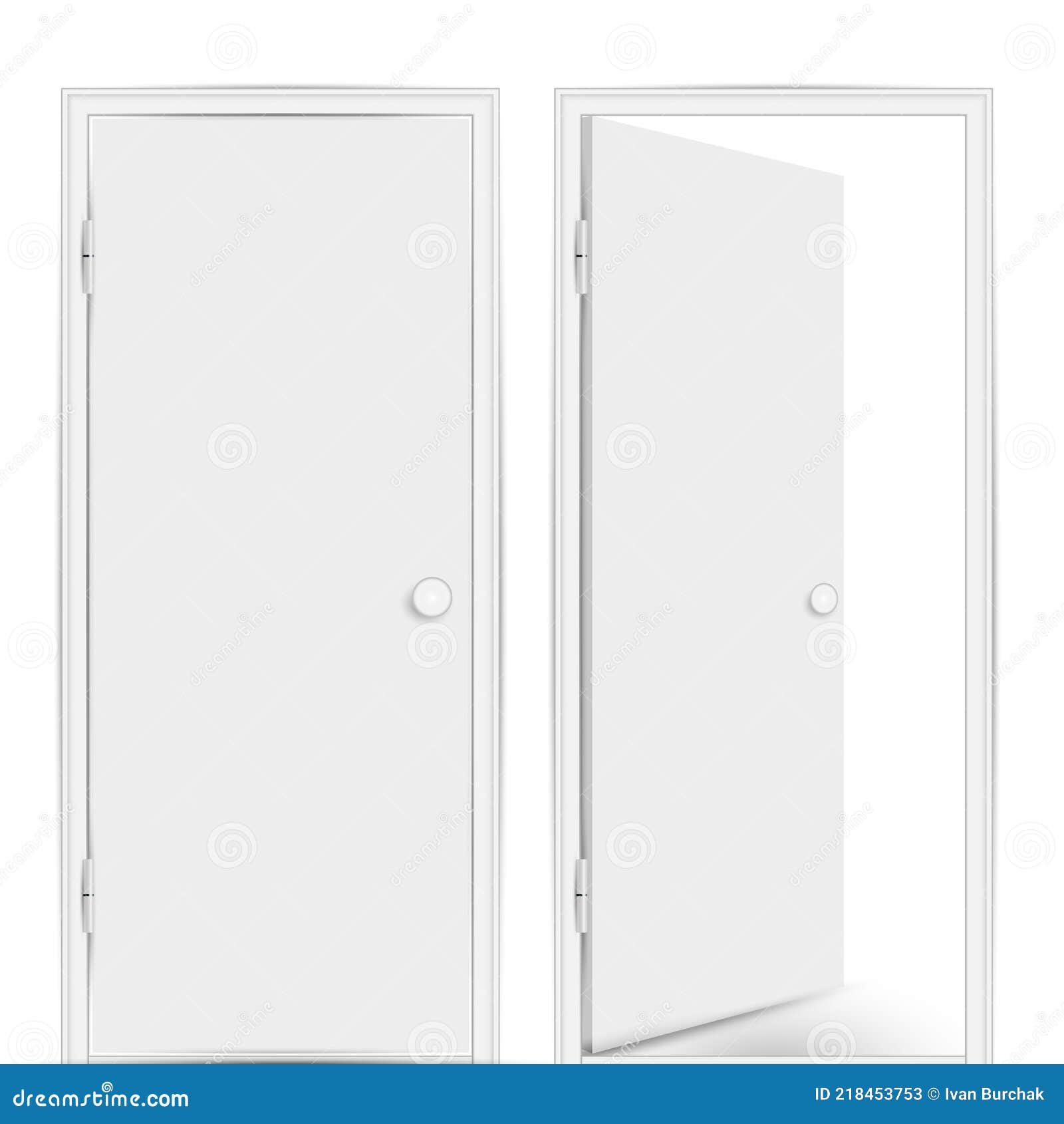 White Vector Doors. Realistic Wooden Doors, Closed and Open Inside ...