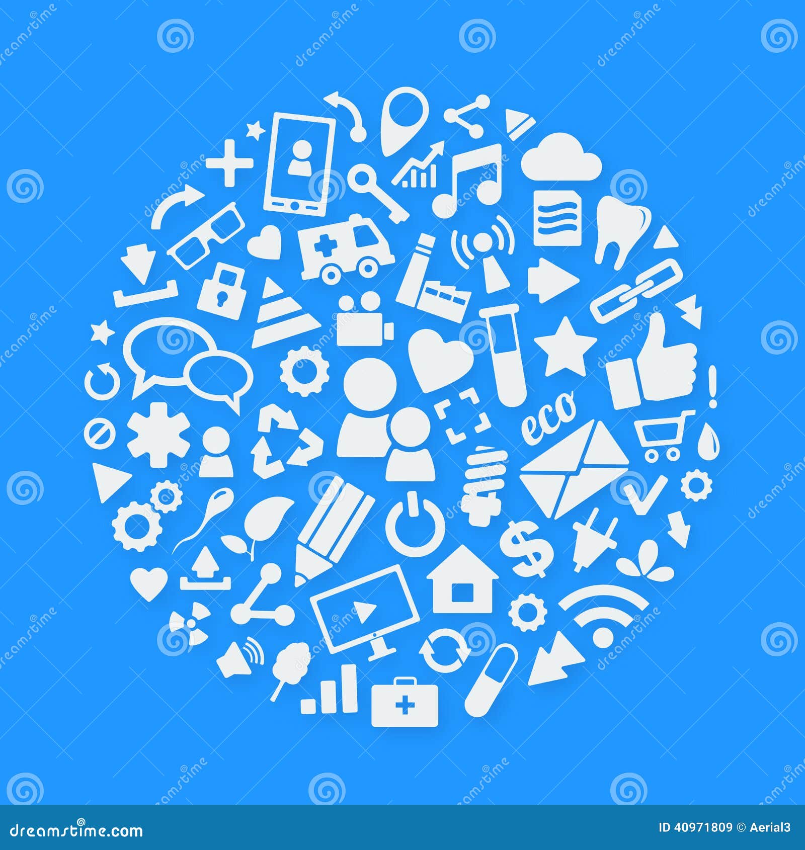 White Vector Icons Arranged Inside Circle Stock Vector - Illustration ...