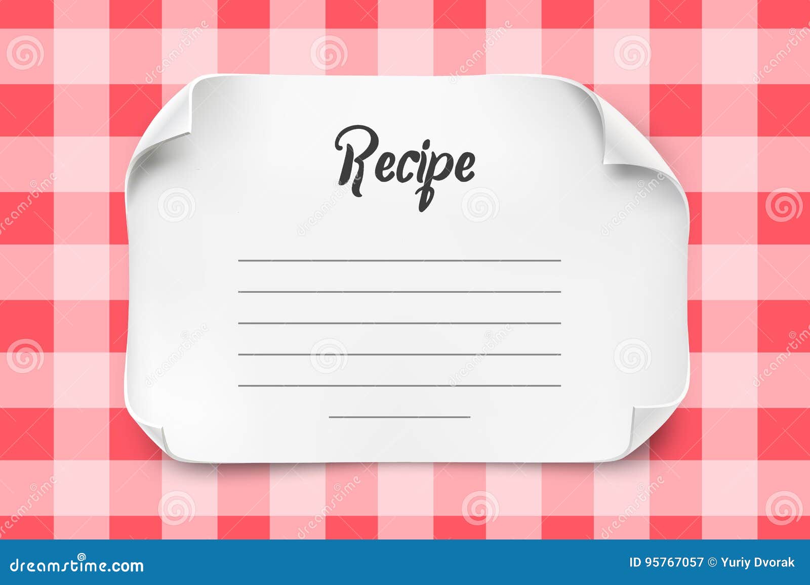 White Vector Paper Sheet with Curved Corners for Recipe Template. Paper ...