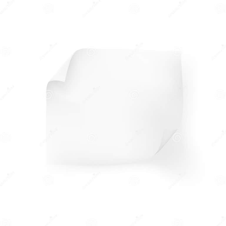 White Vector Paper Sheet with Curved Corners and Soft Shadow. Note ...