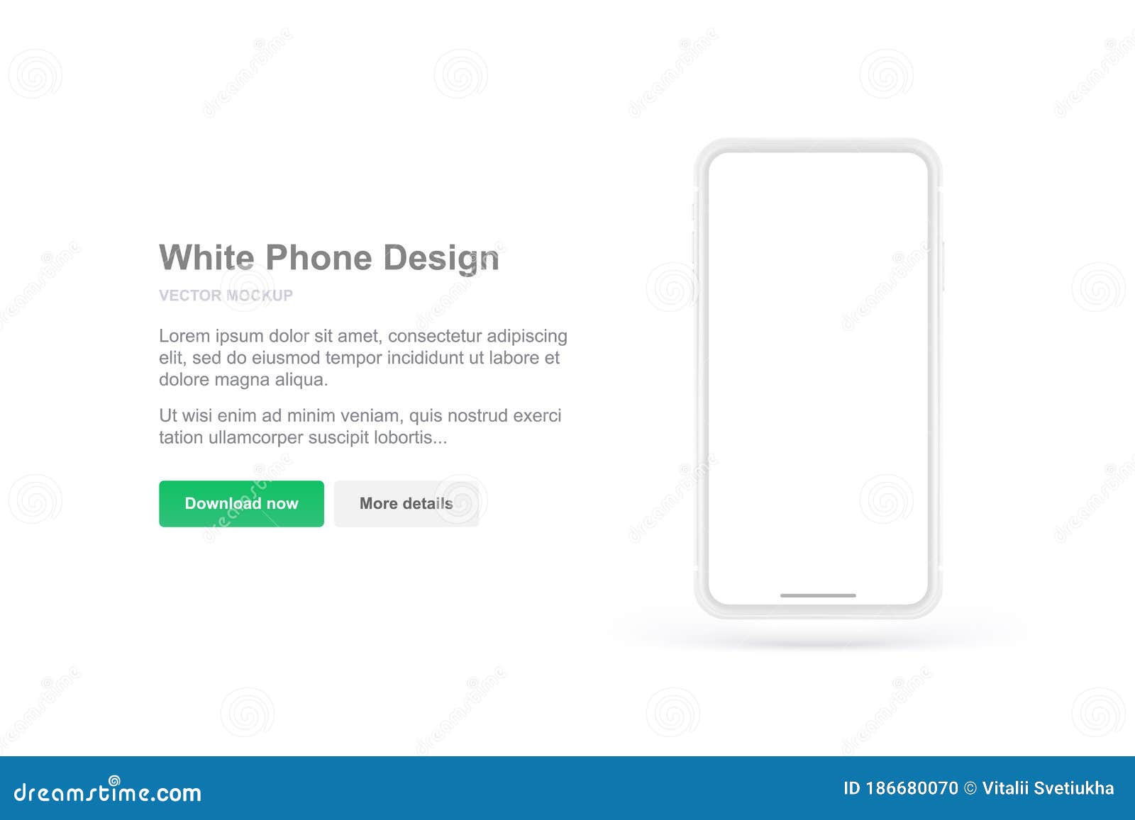 White Vector Phone Isolated on White Background. Mock Up with Empty ...