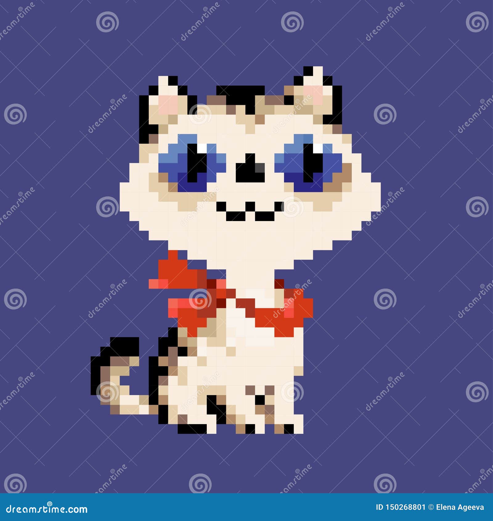White Vector Pixel Art Cat in Red Scarf Stock Vector - Illustration of ...