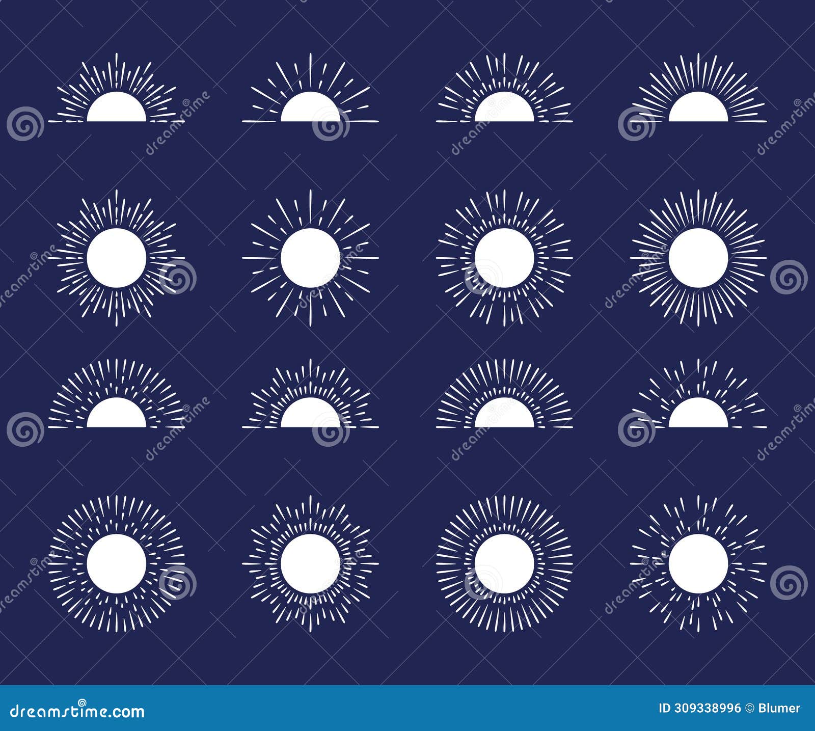 White Vector Sunburst Simple Design Elements Set Stock Vector ...