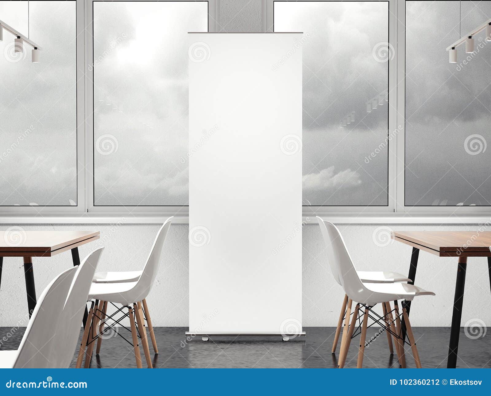 White Vertical Banner in Restaurant. 3d Rendering Stock Illustration ...