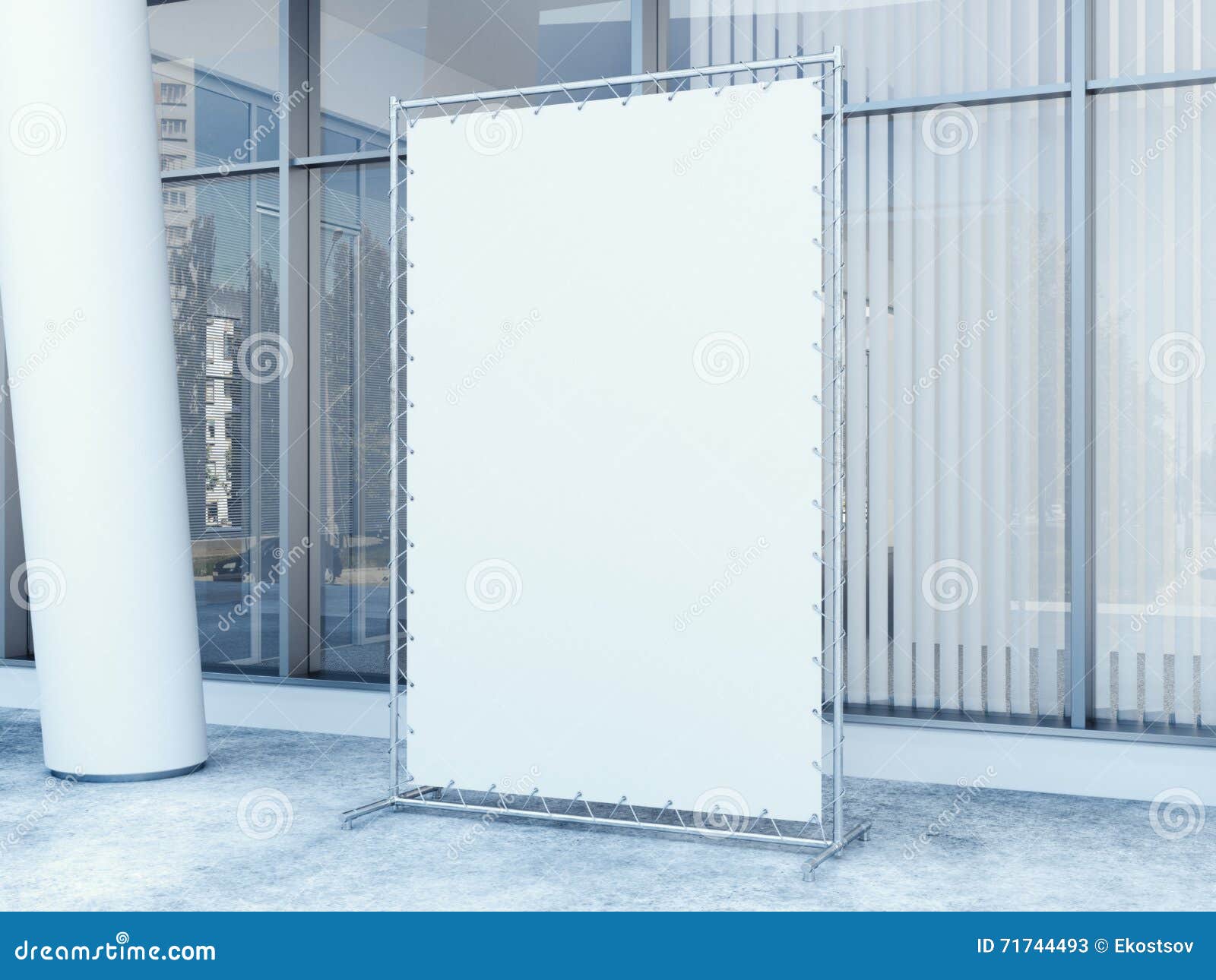 White Vertical Banner Near Office Building. 3d Rendering Stock ...