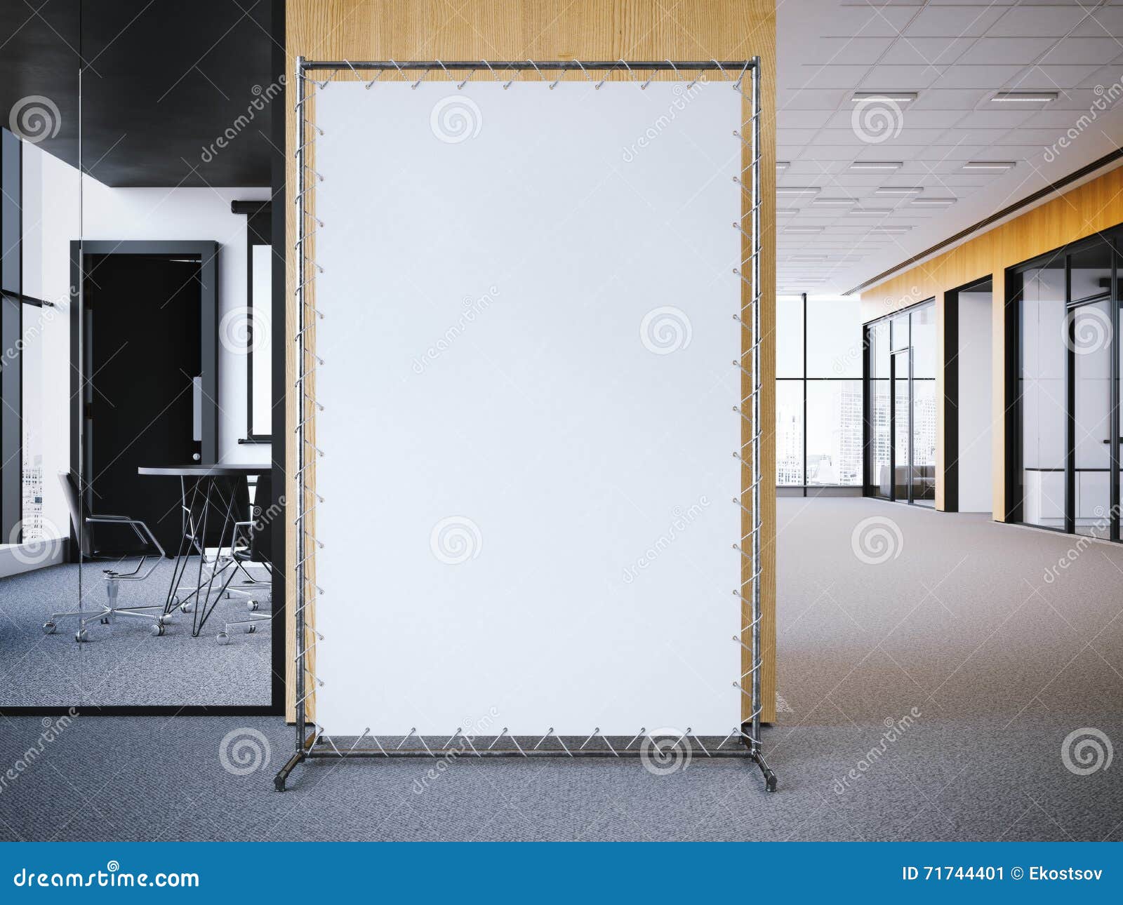 White Vertical Banner in the Office Lobby. 3d Rendering Stock ...