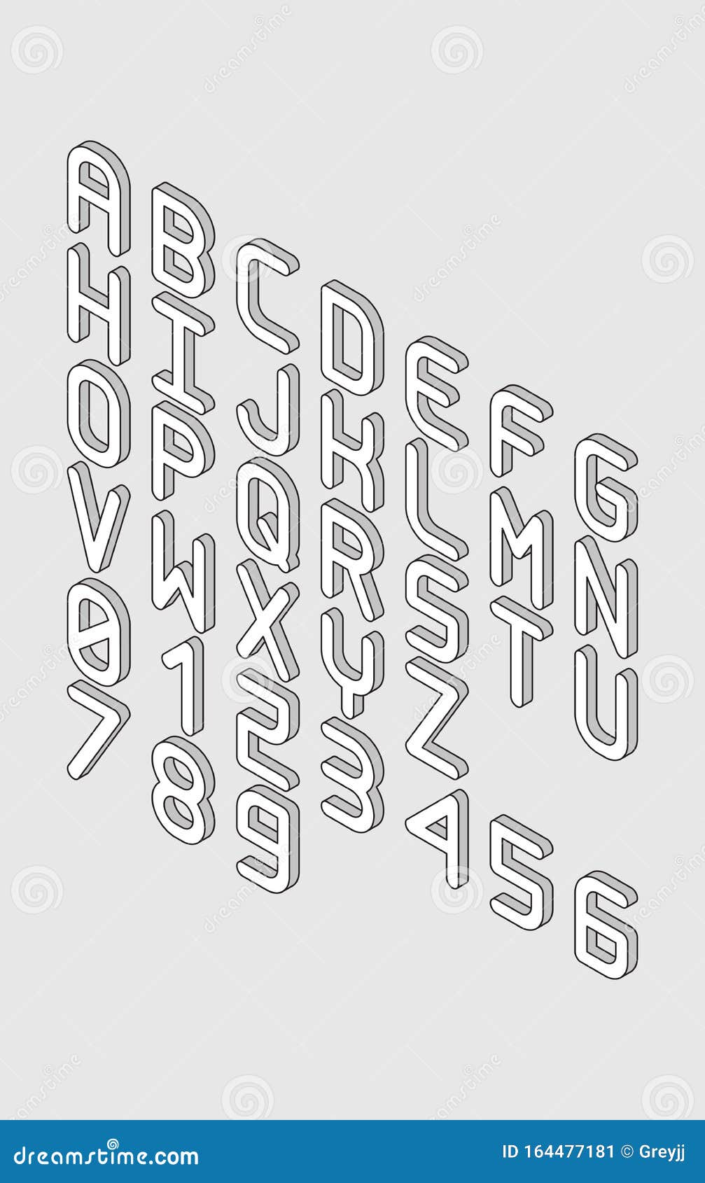 White Vertical Isometric Font Alphabet from Right Side Stock Vector ...