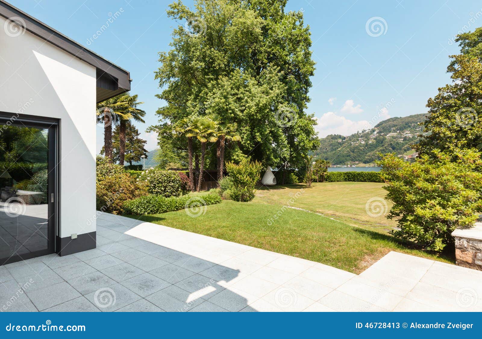 White villa, patio stock image. Image of real, space - 46728413