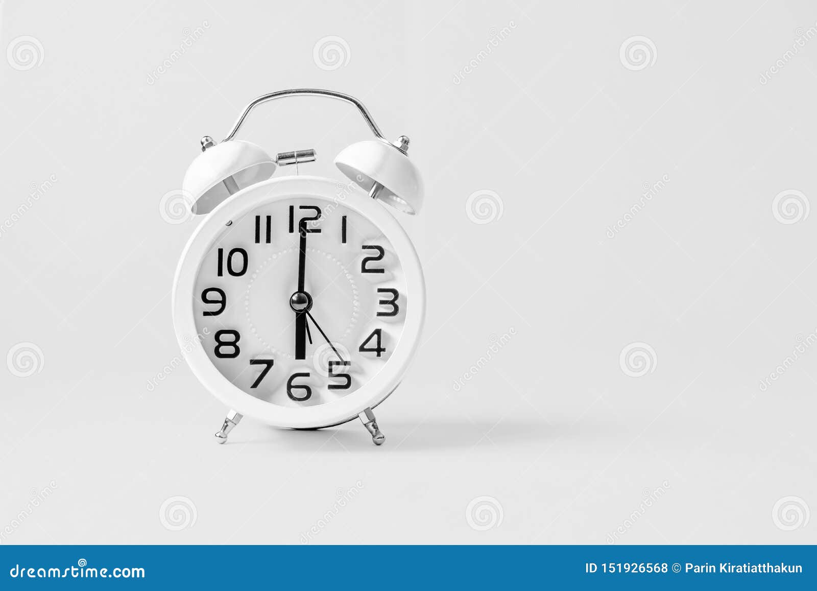 White Alarm Clock on White Background Stock Photo - Image of gray ...
