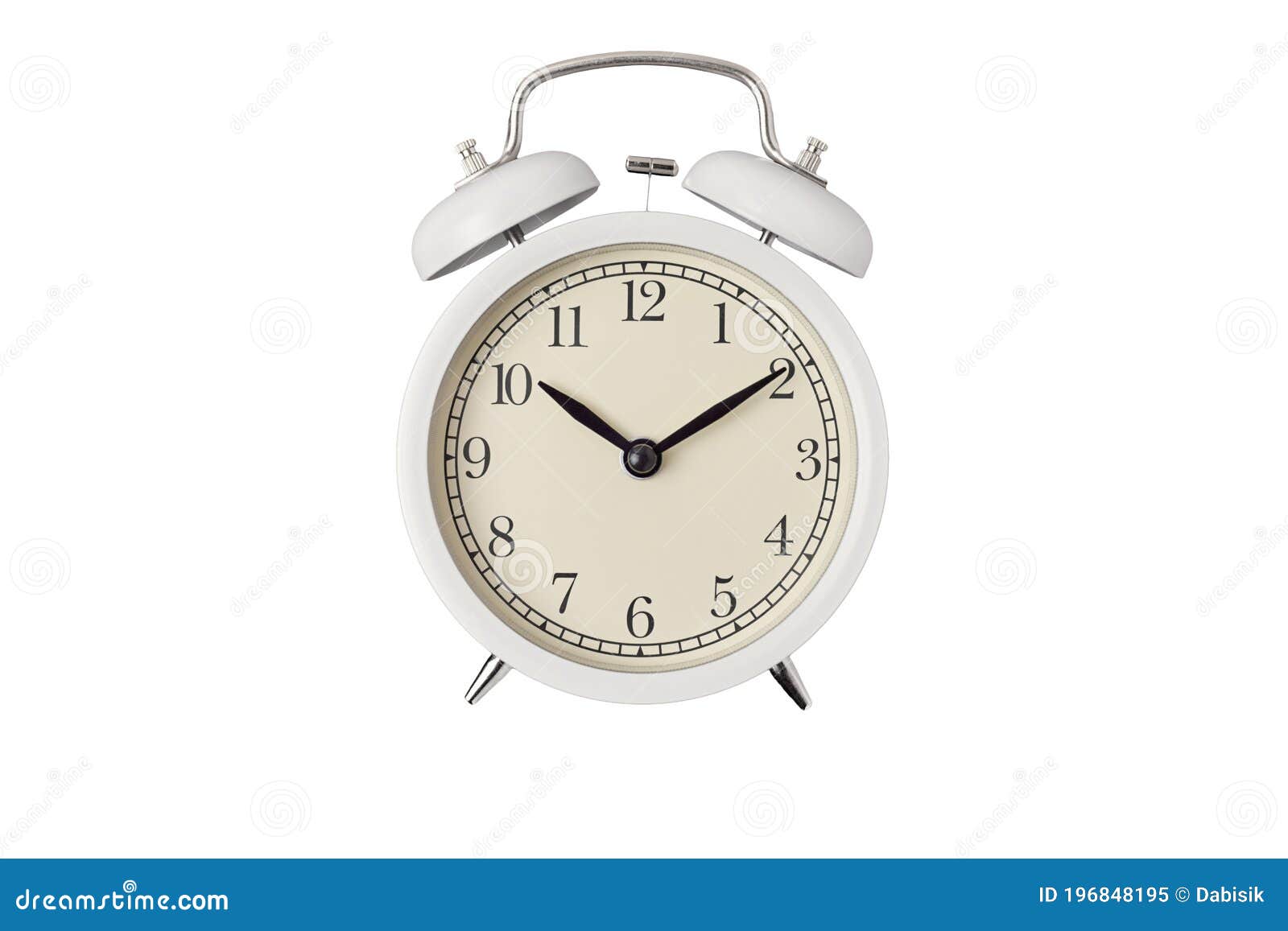 White Vintage Alarm Clock on a White Background Isolated Stock Image ...