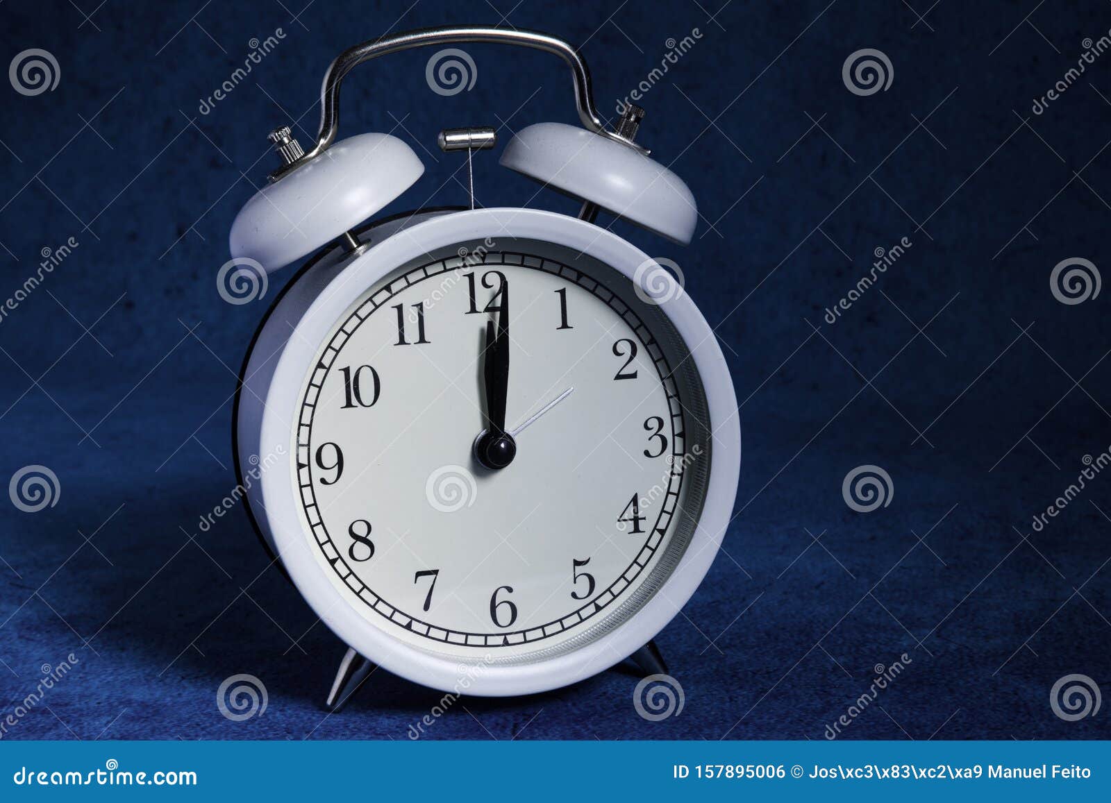 White Vintage Alarm Clock Marking 12:00 Stock Photo - Image of early ...