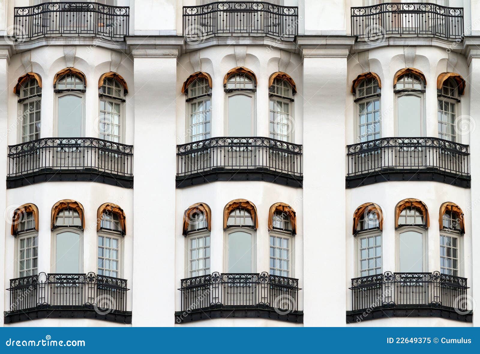 White Vintage Facade with Balconies. Stock Image - Image of wrought ...