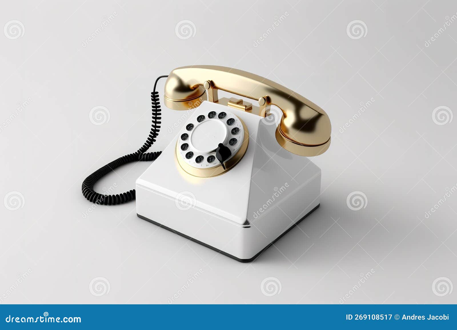 White Vintage Phone Over White Background. 3D Rendering Style Stock ...