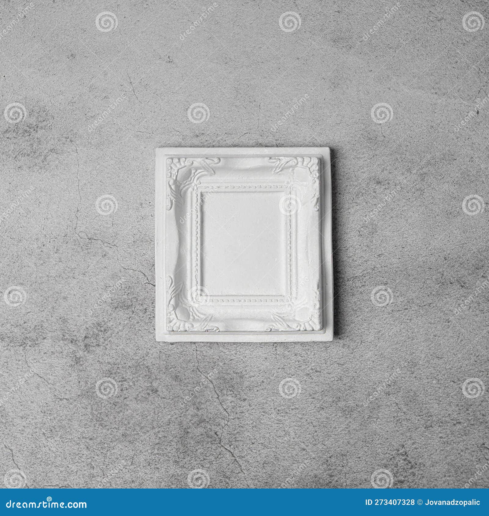 White Vintage Plaster Frame on a Concrete Gray Wall. Minimal Creative ...