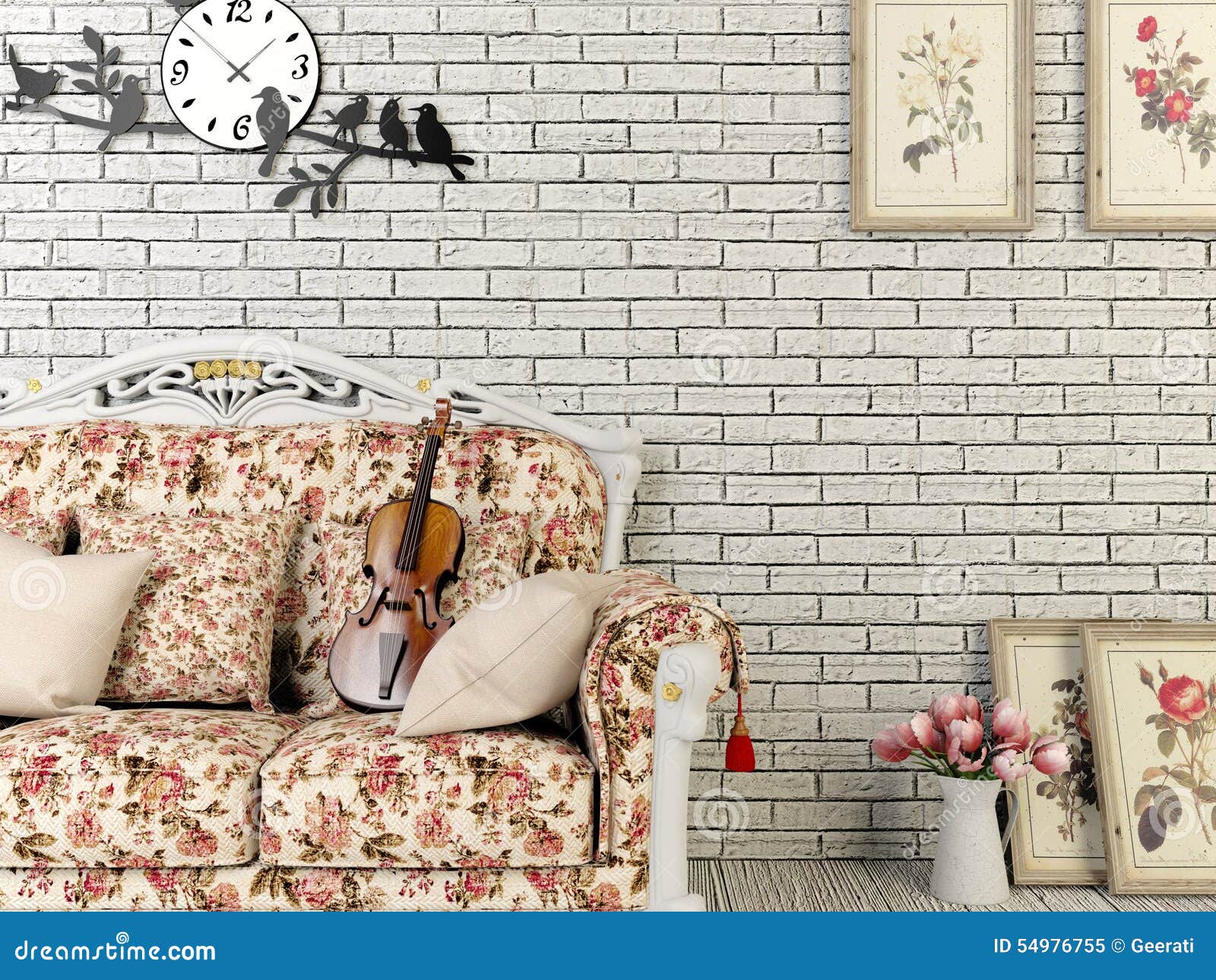 White Vintage Style Living Room with Decoration Stock Image - Image of ...