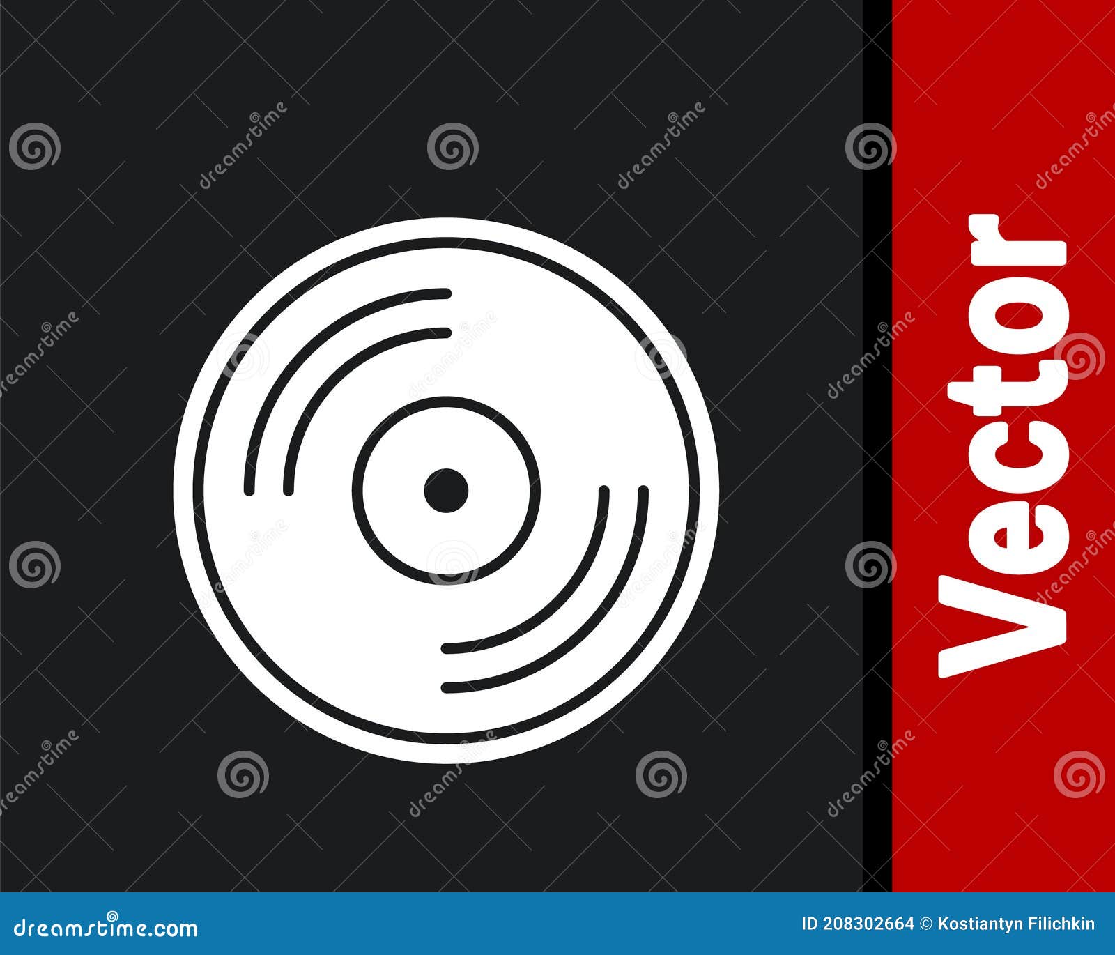White Vinyl Disk Icon Isolated on Black Background. Vector Illustration ...