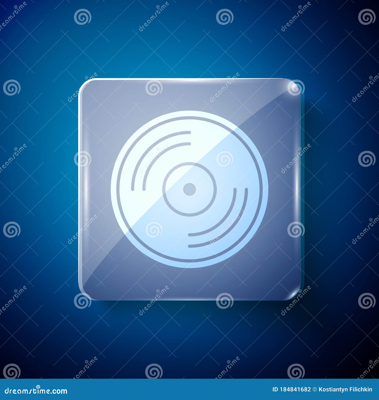 White Vinyl Disk Icon Isolated on Blue Background. Square Glass Panels ...