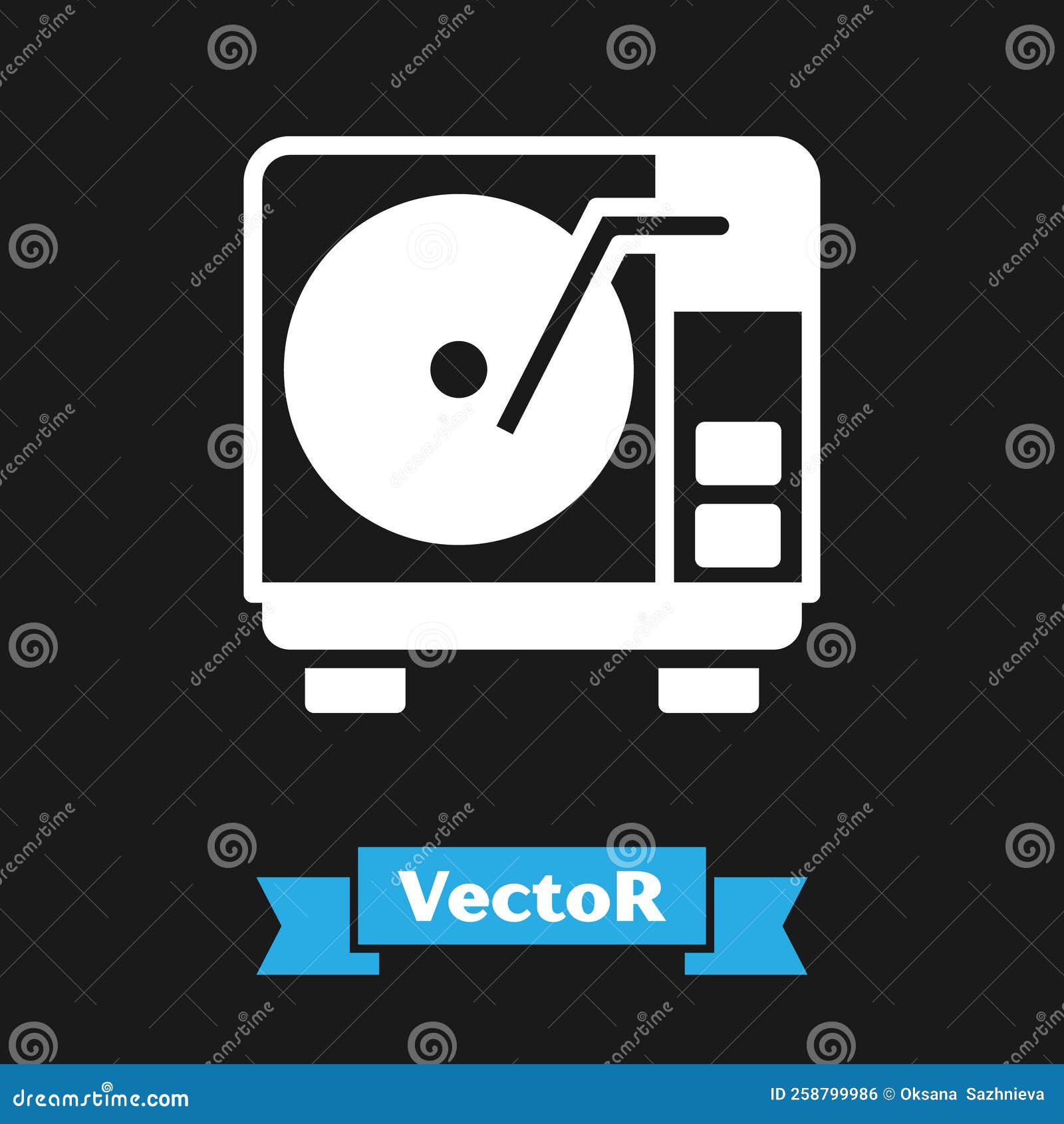 White Vinyl Player with a Vinyl Disk Icon Isolated on Black Background ...