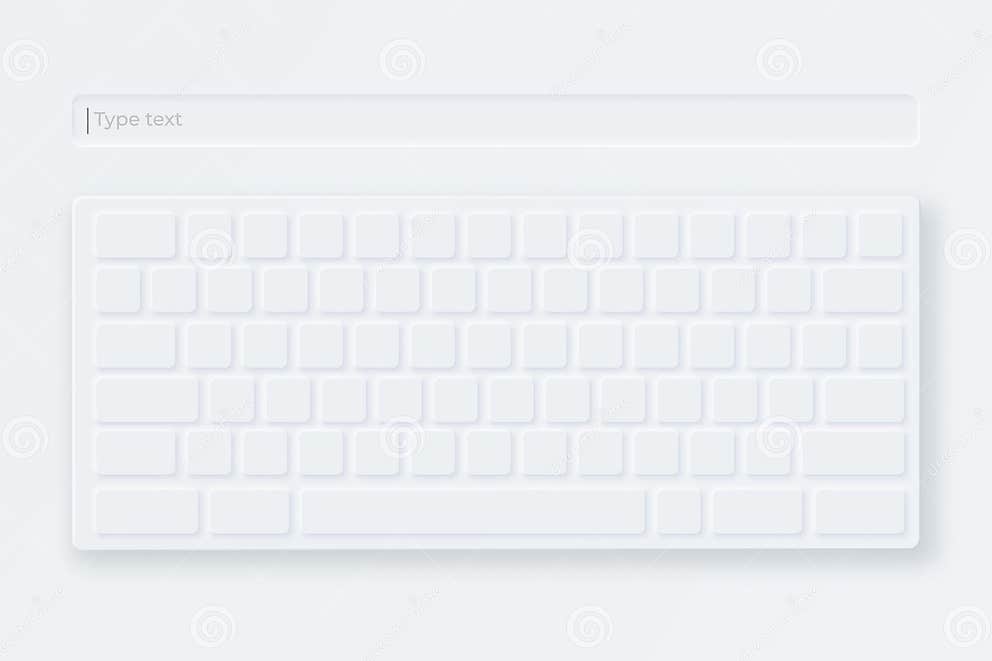 White Virtual Keyboard. Mockup Light Keyboard in Neumorphic Style ...