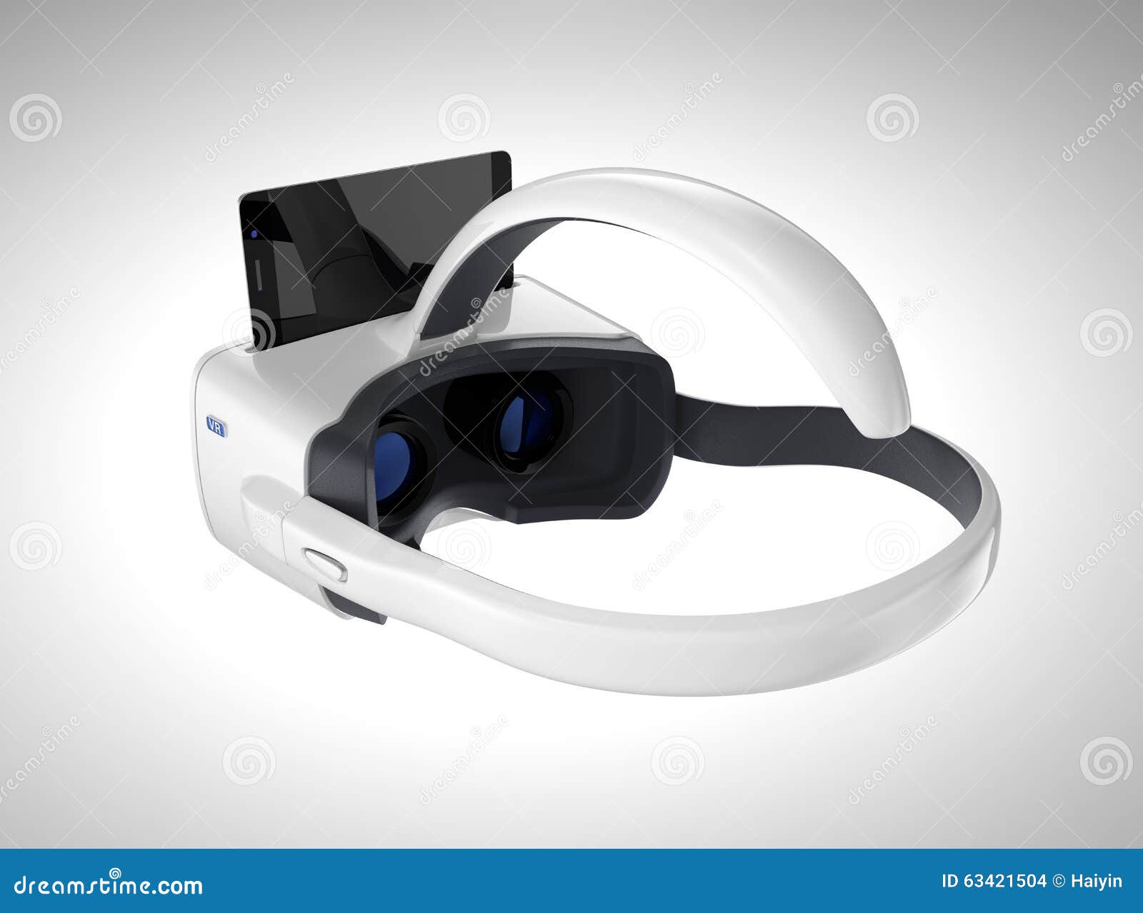 White VR Headset and Smartphone Isolated on Gray Background. Stock ...