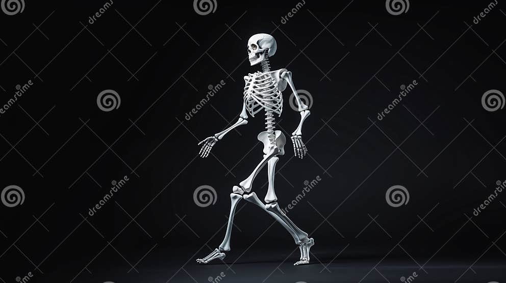White Walking Skeleton, Dark Background Stock Illustration ...