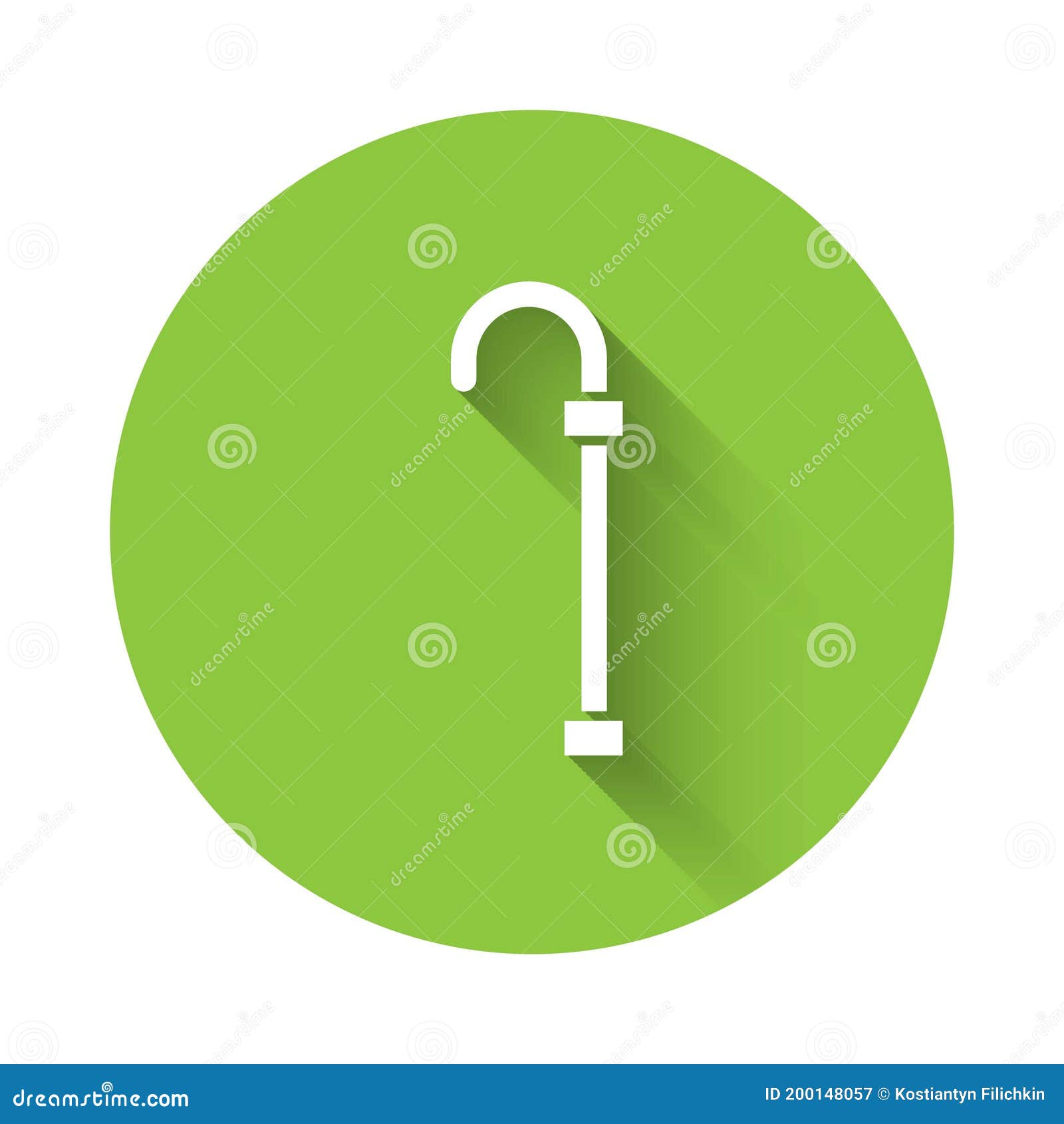 White Walking Stick Cane Icon Isolated with Long Shadow. Green Circle ...