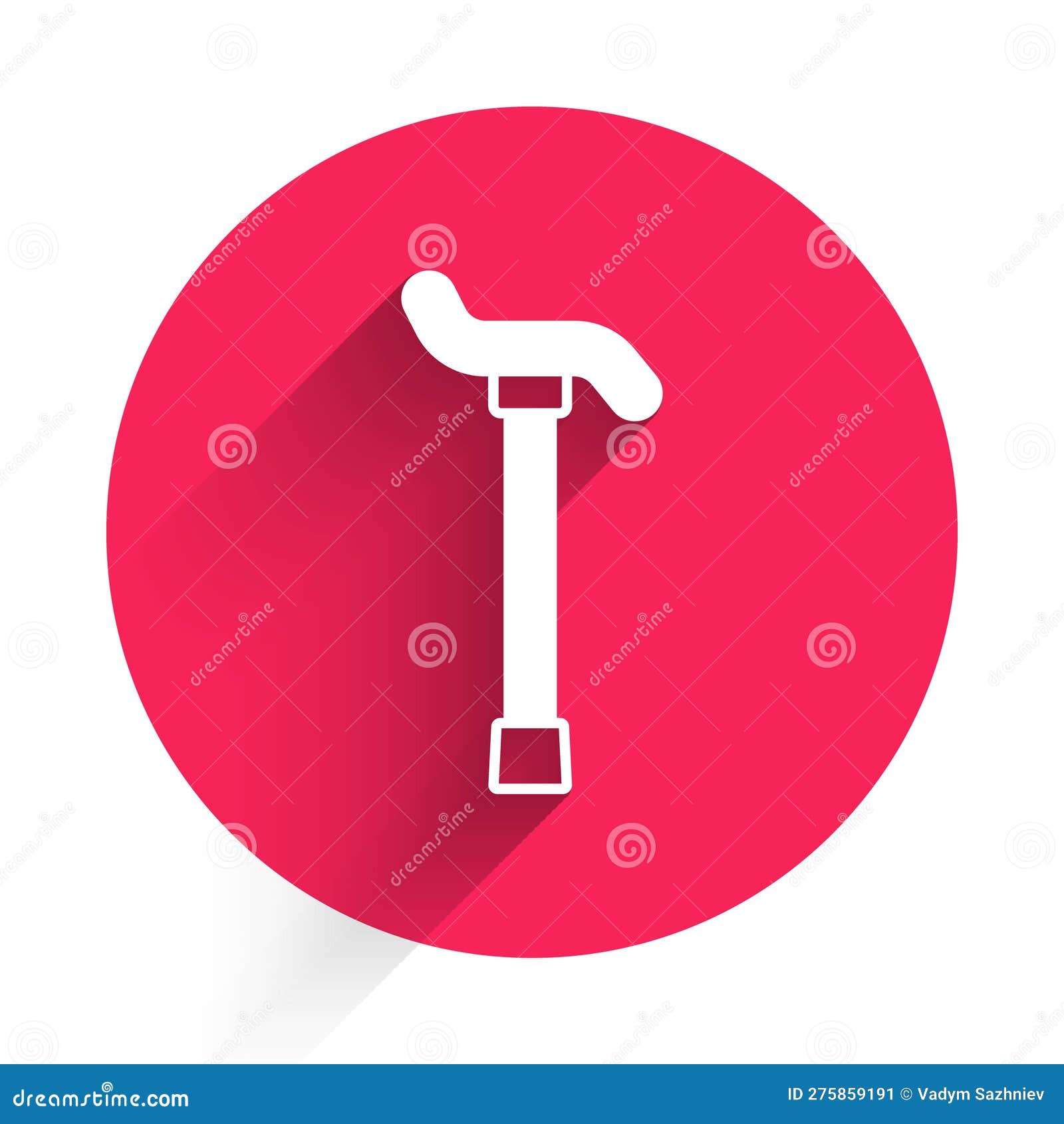 White Walking Stick Cane Icon Isolated with Long Shadow. Red Circle ...