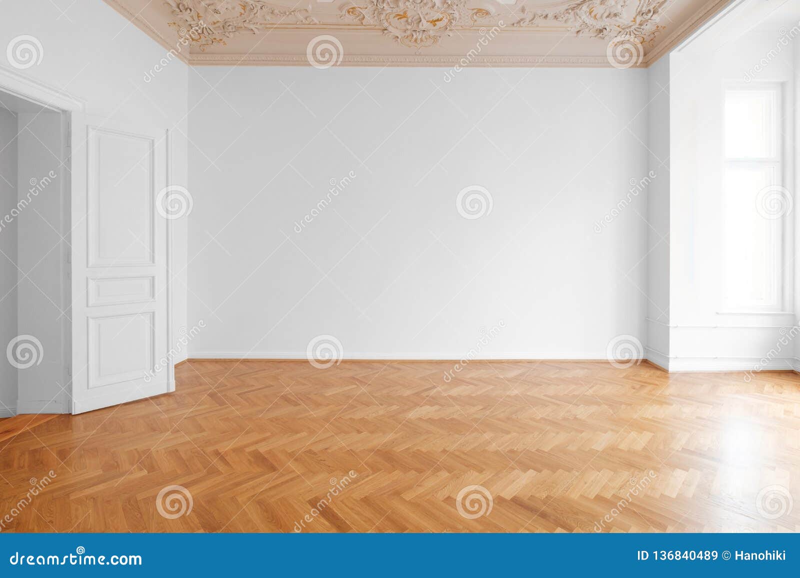 White Wall Background in Empty Apartment Room , Flat with Wooden Floor ...