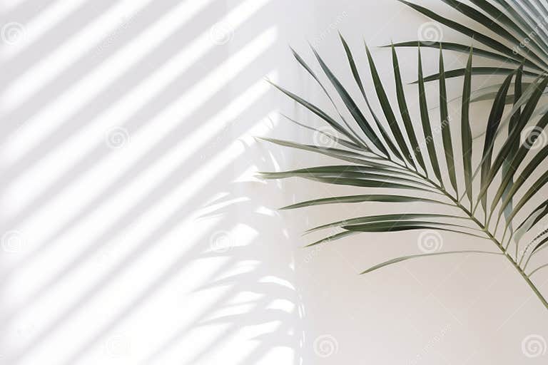White Wall Background with Palm Leaves and Soft Sun Shadow Stock ...
