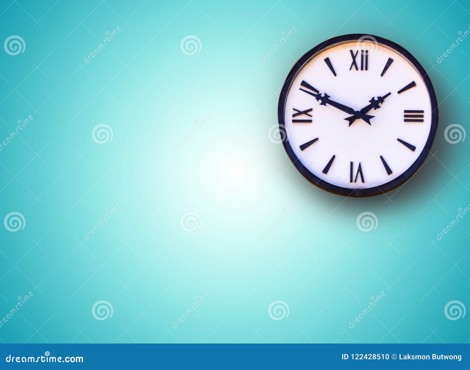 White Wall Clock on Blue Background. Stock Photo - Image of background ...