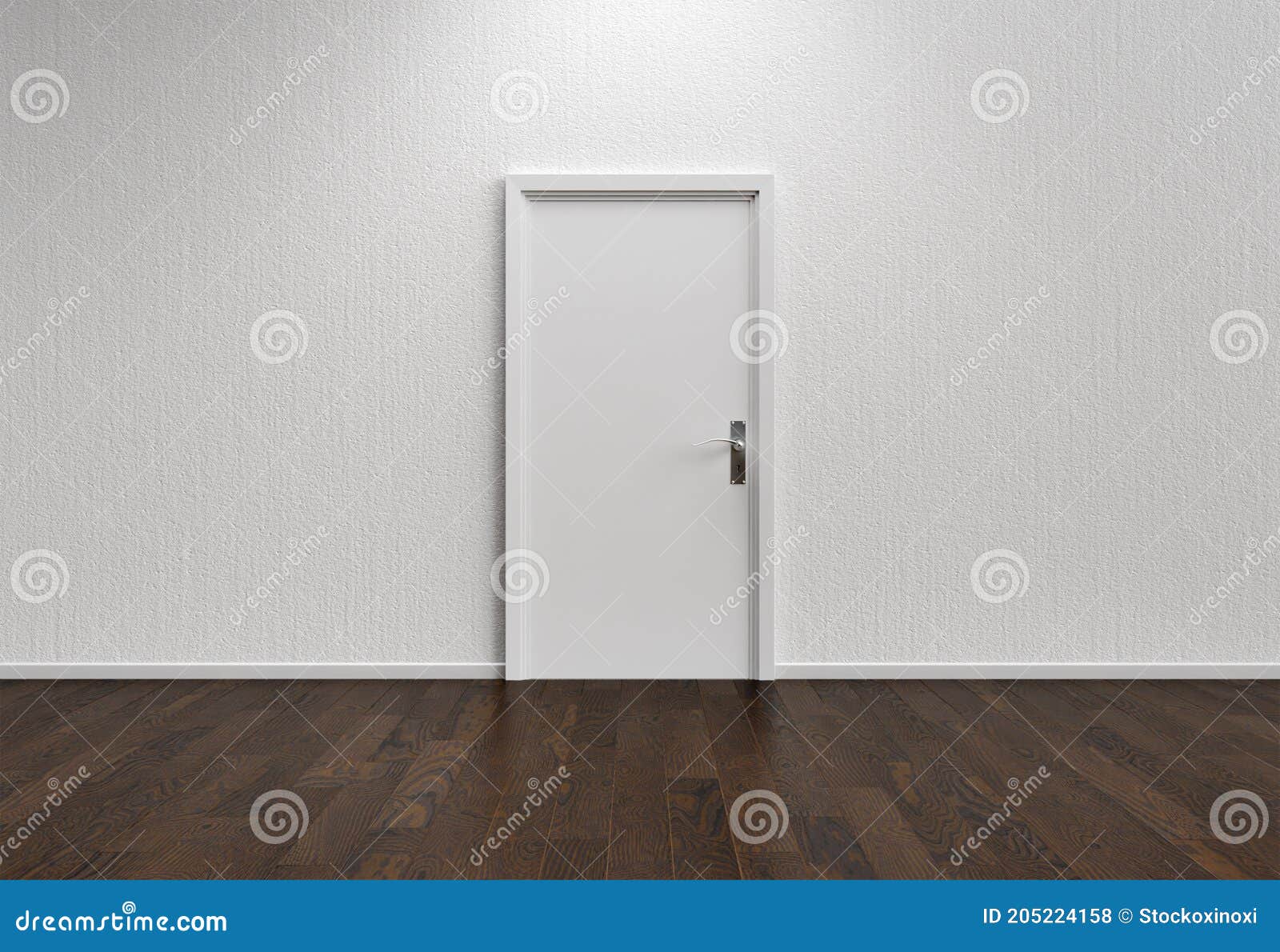 White Wall with Closed Door and Wooden Floor Stock Photo - Image of ...