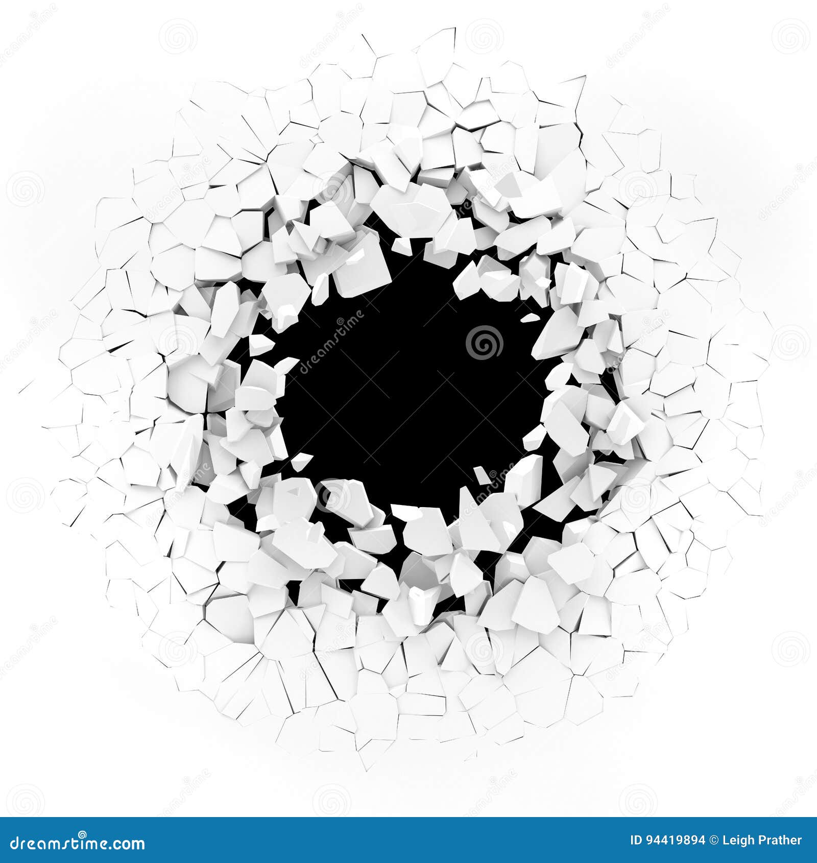 White Wall Exploding into Pieces Stock Illustration - Illustration of ...