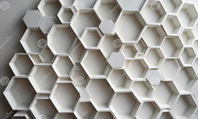 White Wall Features Honeycomb-like Pattern Hexagonal Shapes, Creating Visually Striking and ...