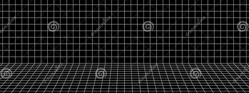White Wall and Floor Wireframe of Room or Studio on Black Background ...