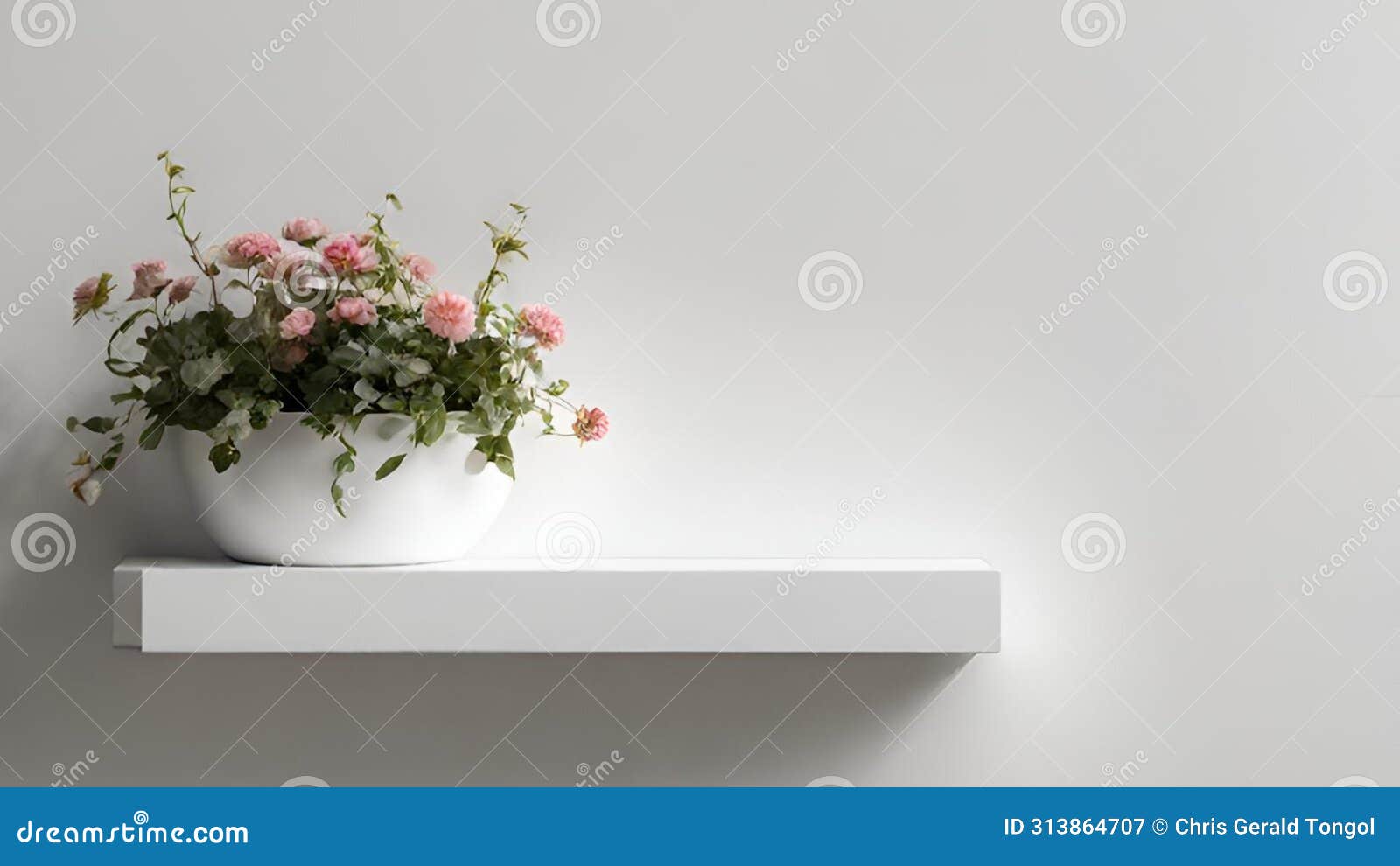 White Wall with Flowers in a Flower Base on the Side Generative Ai ...