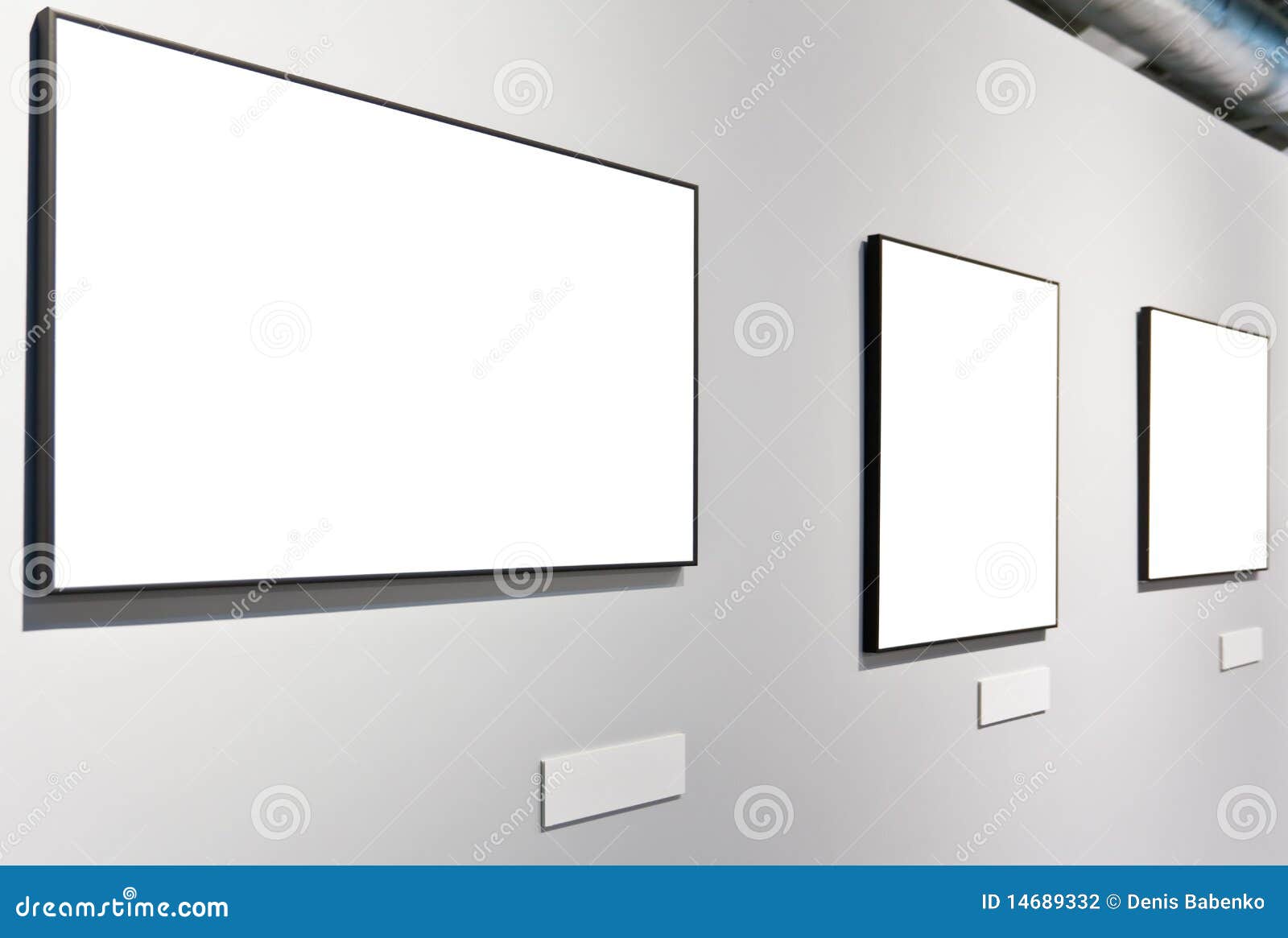 White Wall in Museum with Empty Frames Stock Photo - Image of cement ...